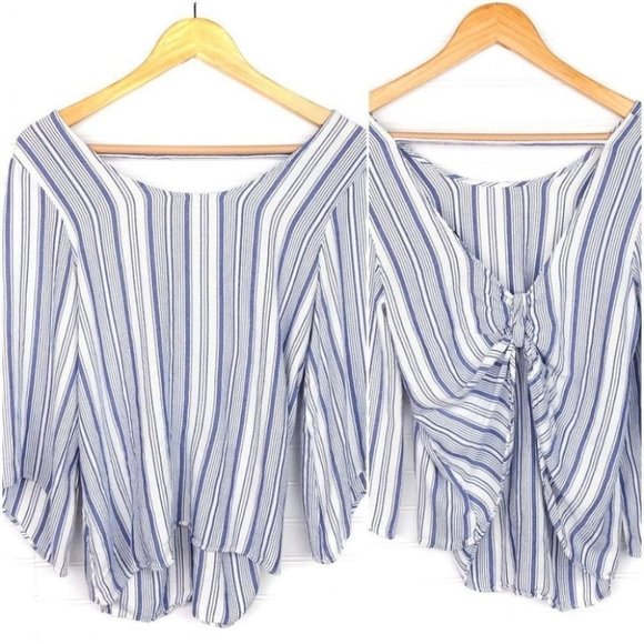 DREW | Tops | Drew Blue White Stripe Draped Bow Back Blouse | Poshmark